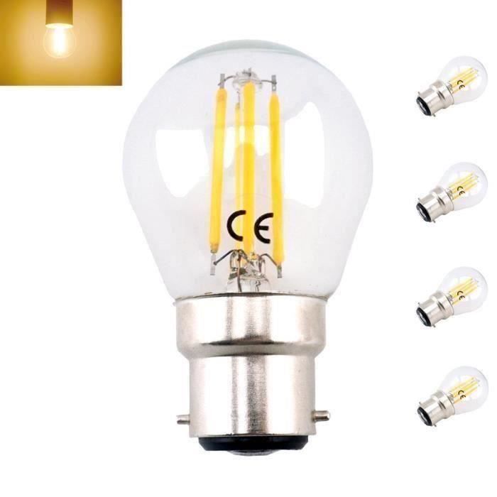 4-Packs 4W G45 B22 BC LED Filament Glofball ampoule blanc chaud 2700K ...