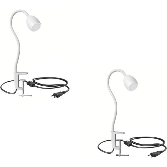 Lampe À Pince Waika Col De Cygne Interrupteur Blanc Mat + Lampe Led ...