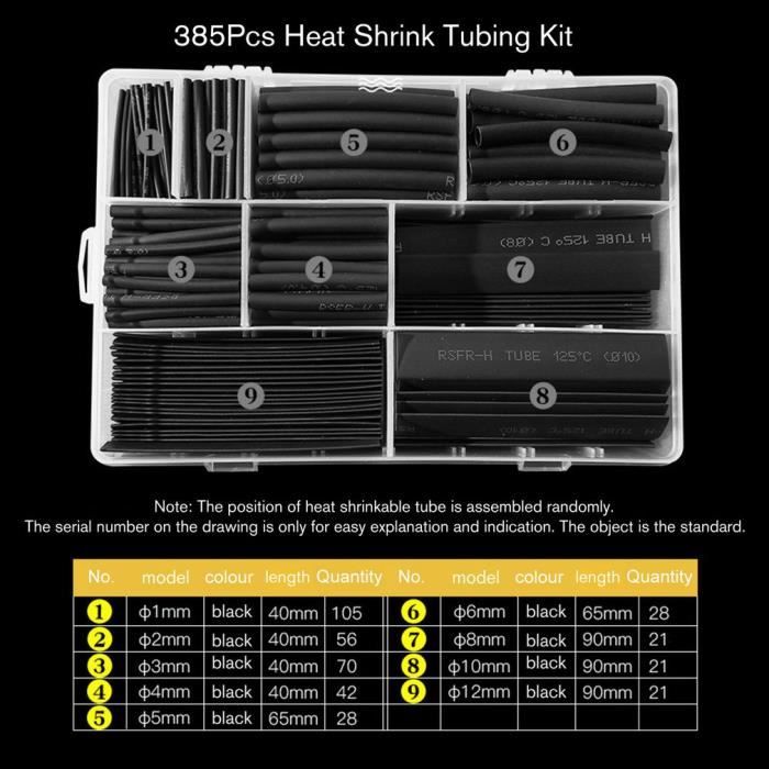 385Pcs ensemble de tube rétractable tube thermorétractable ...