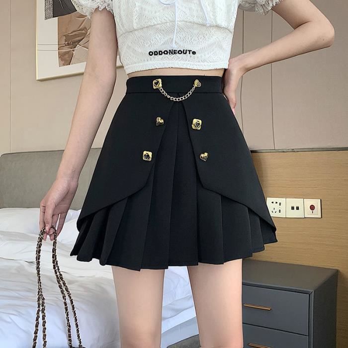 Jupe,Mini jupe plissée à chaîne solide pour femme, nouvelle mode ...