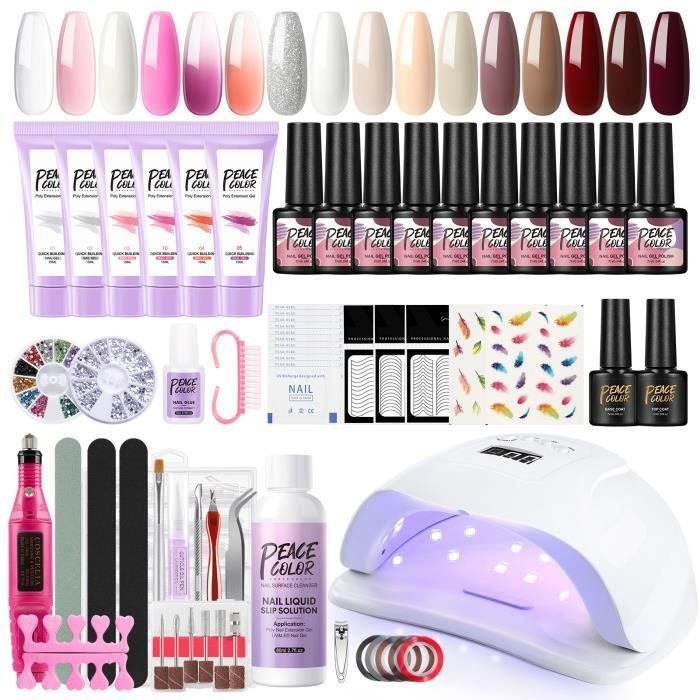 PEACECOLOR 10 Couleurs Vernis à Ongles 6 Tubes Poly Gel Extension Kit ...