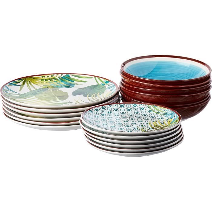 Tognana Jungle Service de table 18 pièces, porcelaine, multicolore284 ...