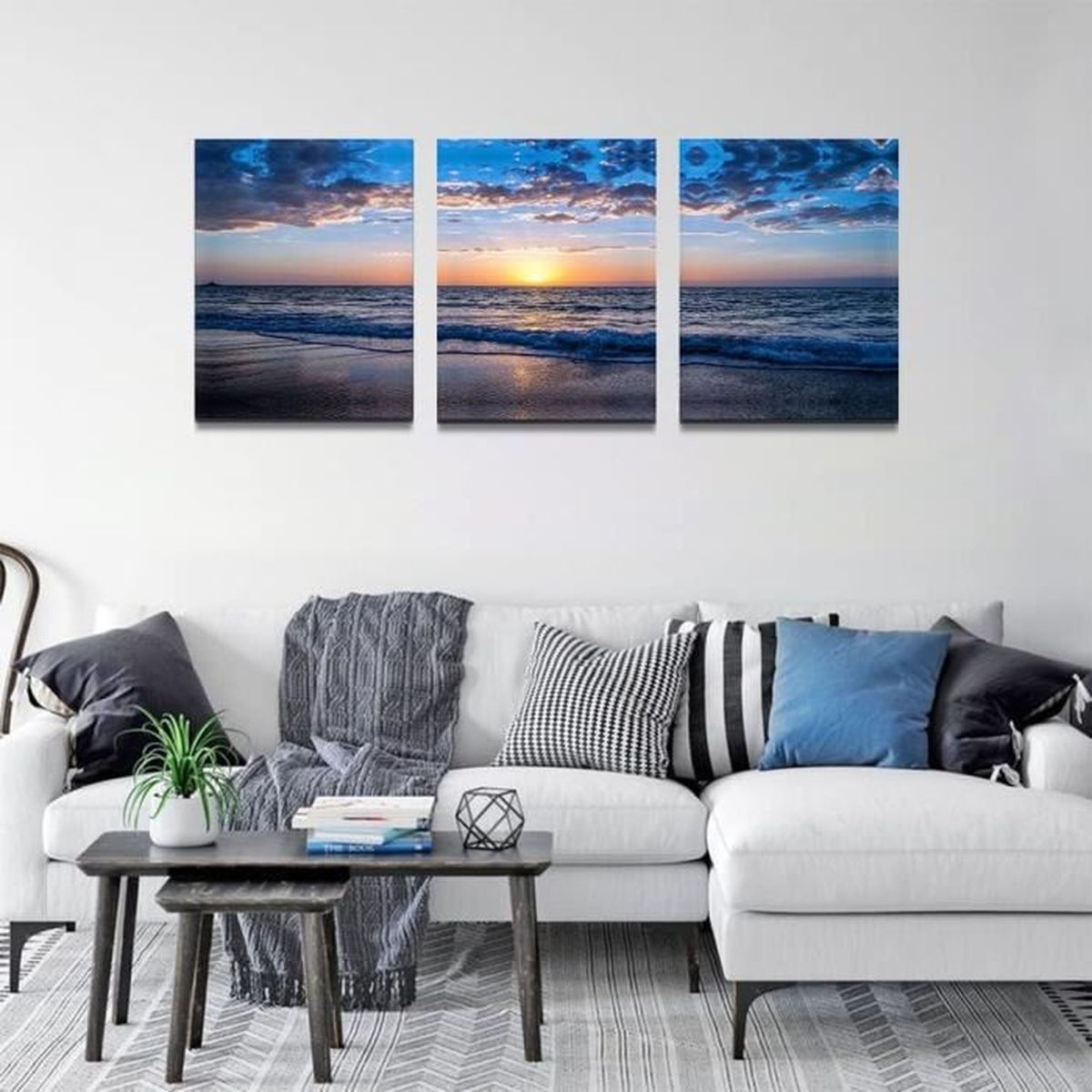 Decoration Murale Salon, Tableau Moderne Toile Coucher De Soleil Plage ...