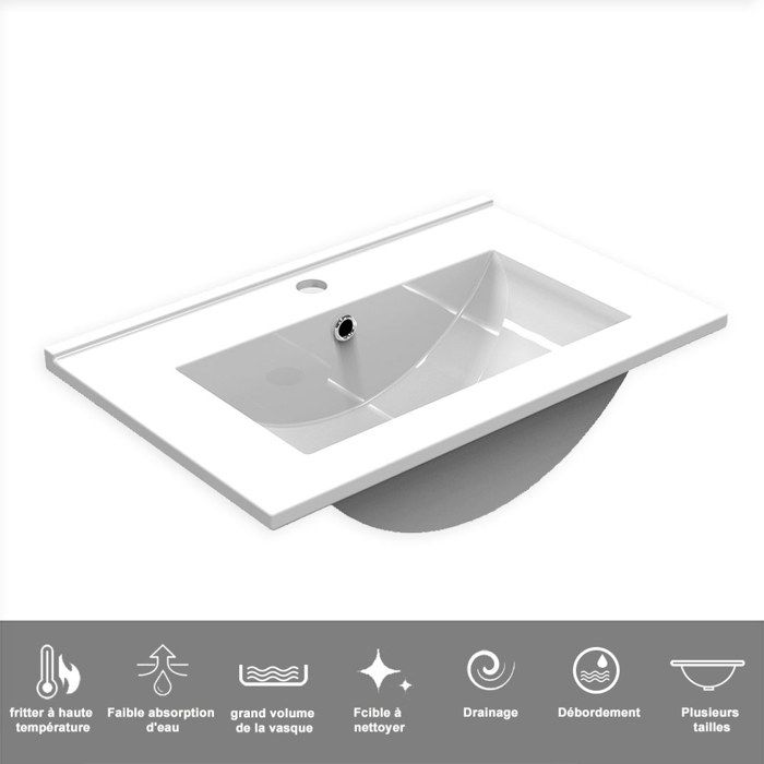 Aica meuble sous vasque suspendu 60 cm, 2 tiroirs, lavabo céramique ...