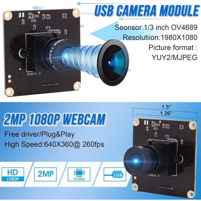 Module de caméra - USBFHD08S-L36 - 1080P - 60fps - Webcam - CMOS OV4689 ...