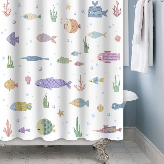 180X180Cm Dessin Animé Poisson Rideau De Douche Aquarelle Animaux ...