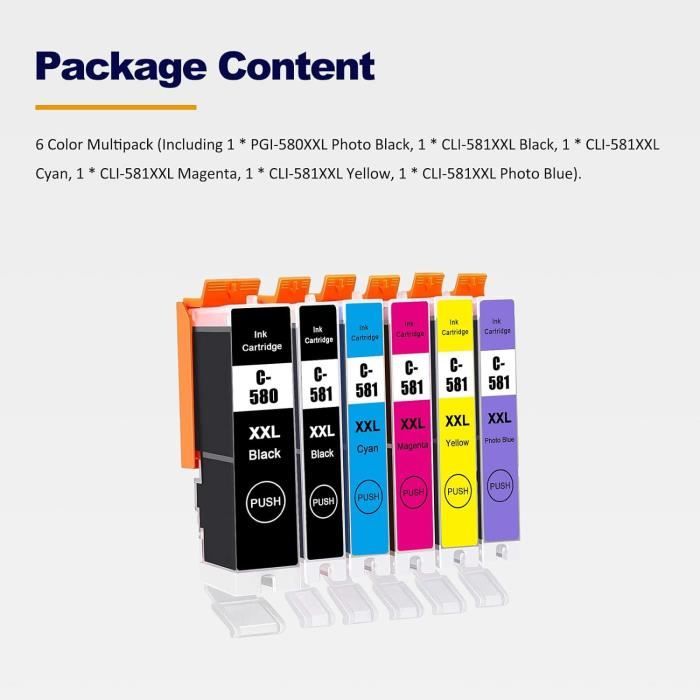 PGI-580XXL CLI-581XXL Cartouche d'encre Compatible pour Canon 580 581 XXL Pixma TS8150 TS8151 ...