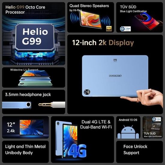 Tablette DOOGEE T20 Ultra 12 Pouces 2.4K,12Go RAM,256Go ROM - Cdiscount ...