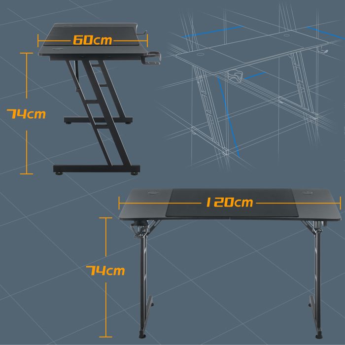 LARS360 Bureau Gaming Table de Jeu Ergonomique avec Plateau en fibre de ...