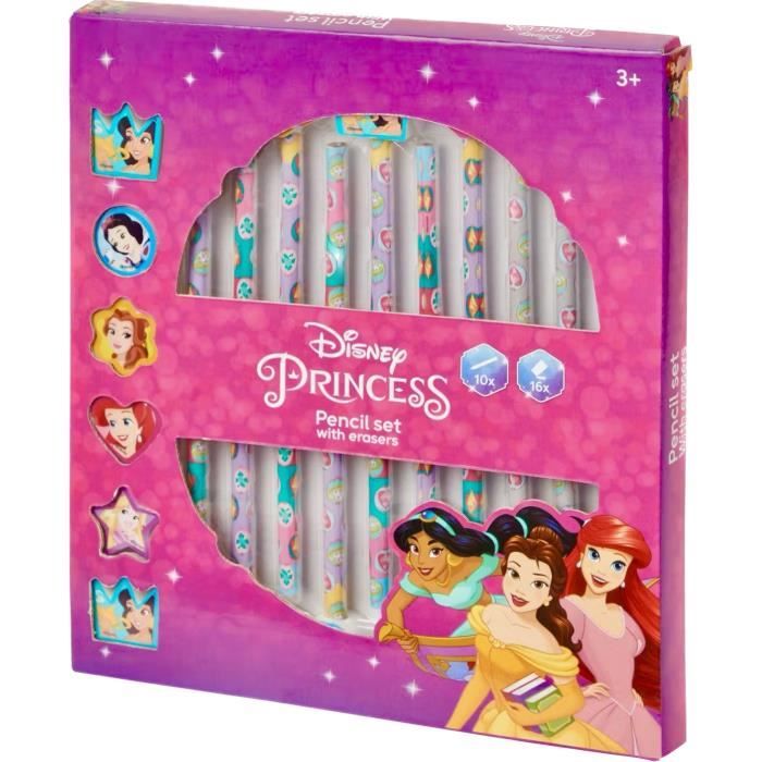 Crayons de Couleur Coffret Disney Princess 10 Crayons 16 Gommes ...