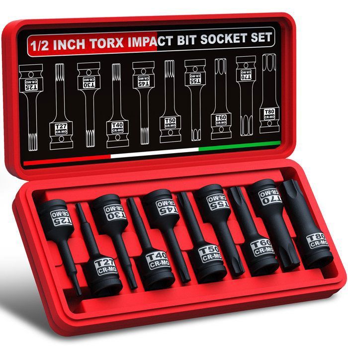 Jeu de Douilles Longues À Chocs Torx 1/2'', T25-T80, Coffret de 10 douilles tournevis à chocs ...