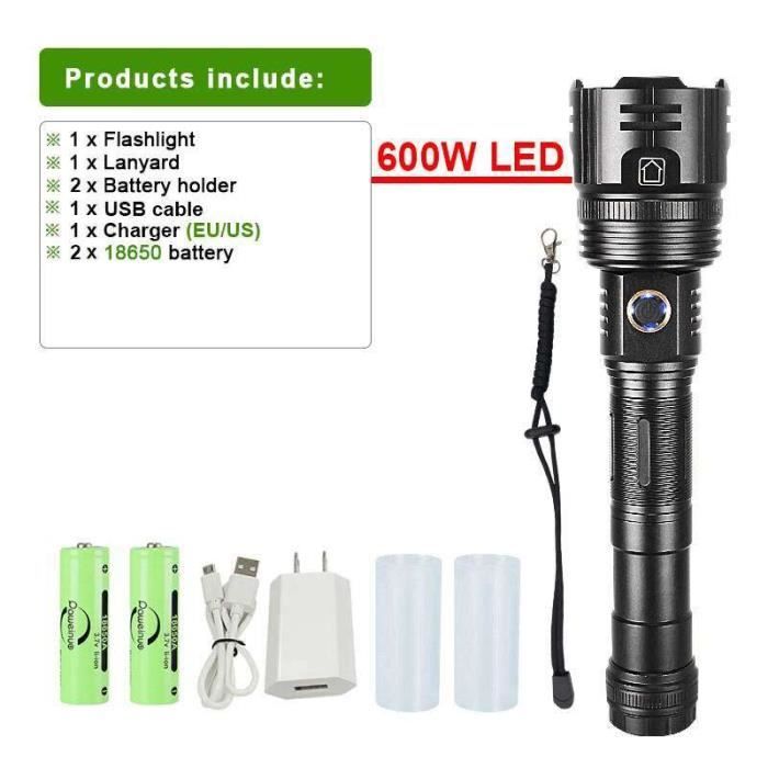 LAMPE ELECTRIQUE,600w Led Pack-c 10000000LM lampe de poche rechargeable ...