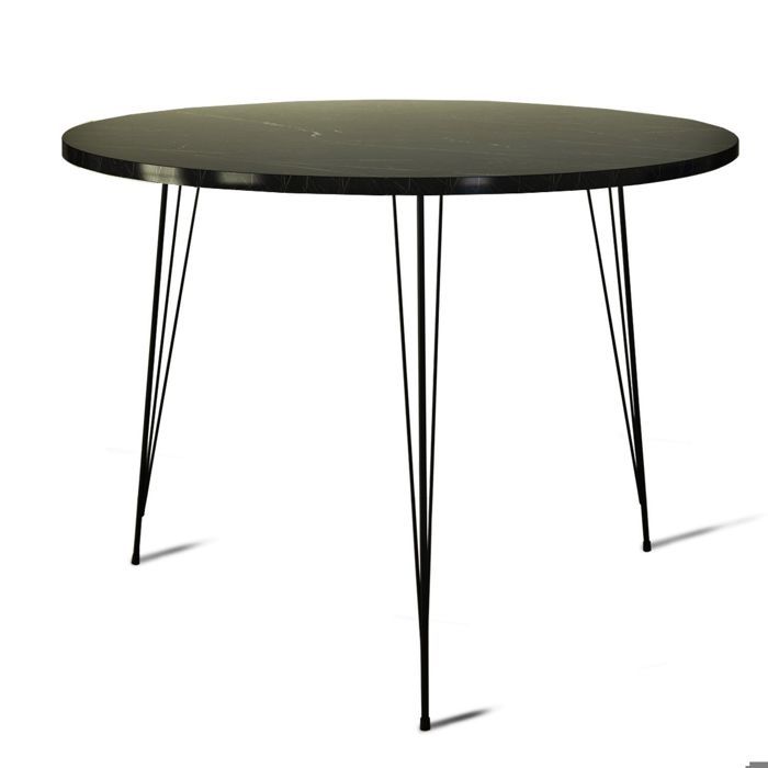 Table Ronde - MENZZO - Gillson - Métal Noir - Bois Effet Marbre Noir ...