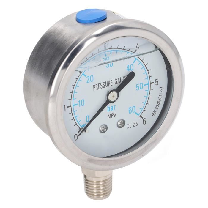 Qiilu Cadran transparent YN‑60 Manomètre Acier Inoxydable Résistant aux Vibrations Huile ...
