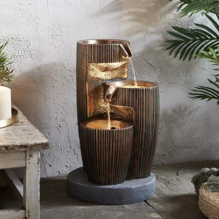 Lights4fun Fontaine Empilée Couleur Bronze avec Cascade Eau et LED ...