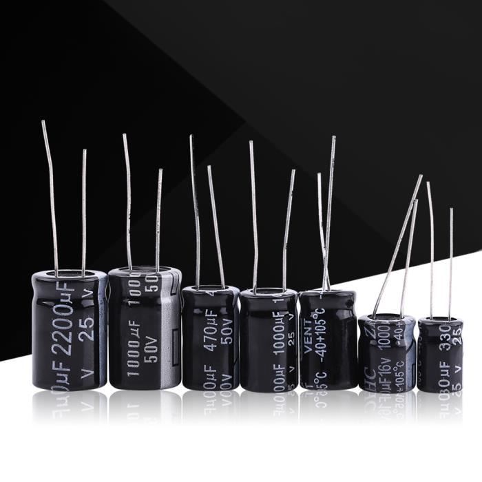 Condensateur électrolytique 125 pcs 1 uF ~ 2200 uF 25 valeurs Kit d ...