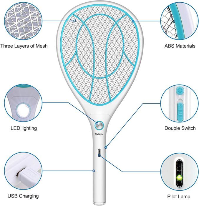 Night Cat Raquette Anti Moustique Electrique ctes - Tapetteà Mouche ...