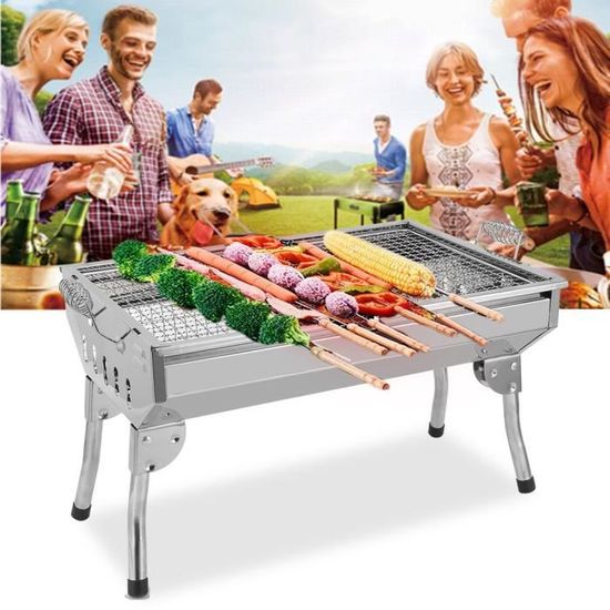 Barbecue de camping À Charbon Grill Portable en Acier Inoxydable Pliable Barbecue Grill Kits-48* ...