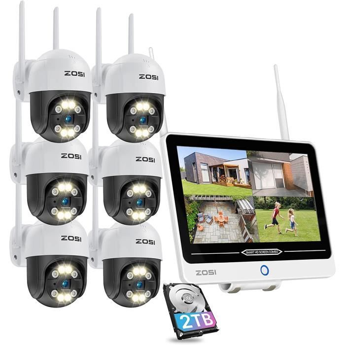 PTZ Kit Camera de Surveillance WiFi, 12,5” NVR Moniteur 2TB 8CH 2K avec 3MP Caméra sans Fil ...