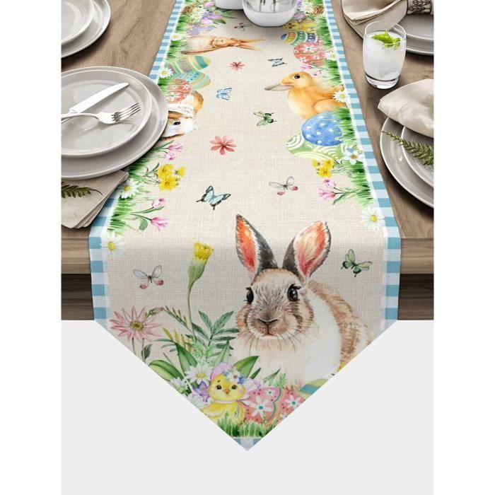 Chemin de Table,Chemin de Table de pâques en coton, motif de lapin ...