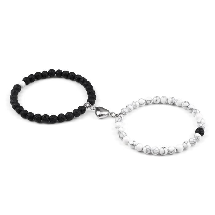 Bracelet magnétique en forme de cœur pour couple 2 piècesensemble perle ...