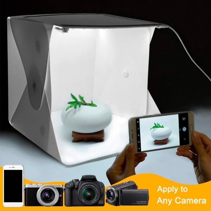 Mini studio photo pliable DUOKON - 20 LED - 4 toiles de fond - Blanc ...