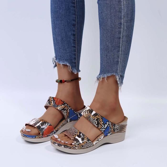 Pantoufles compensées décontractées à talons hauts pour dames d'été ...