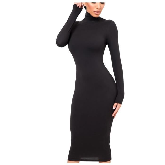 Robe longue à col haut et à la mode pour femmes Robe de couleur pure à ...