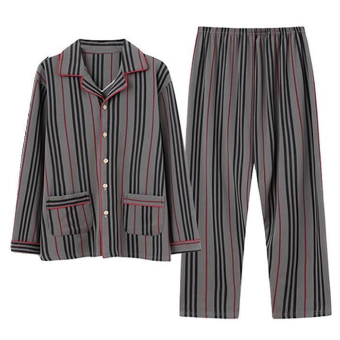 Pyjama Homme - INSFITY - Rayure Coton - Bouton et Poche - Gris Gris ...