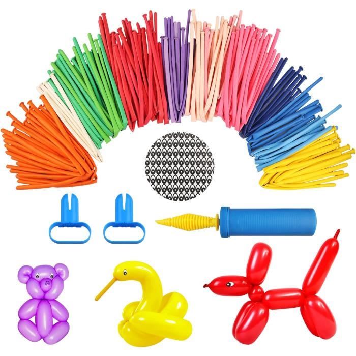 100 Pièces Ballon Long, Ballon Gonflable Avec Pompe Et Noueur Ballon, Multicolore Latex Ballon ...