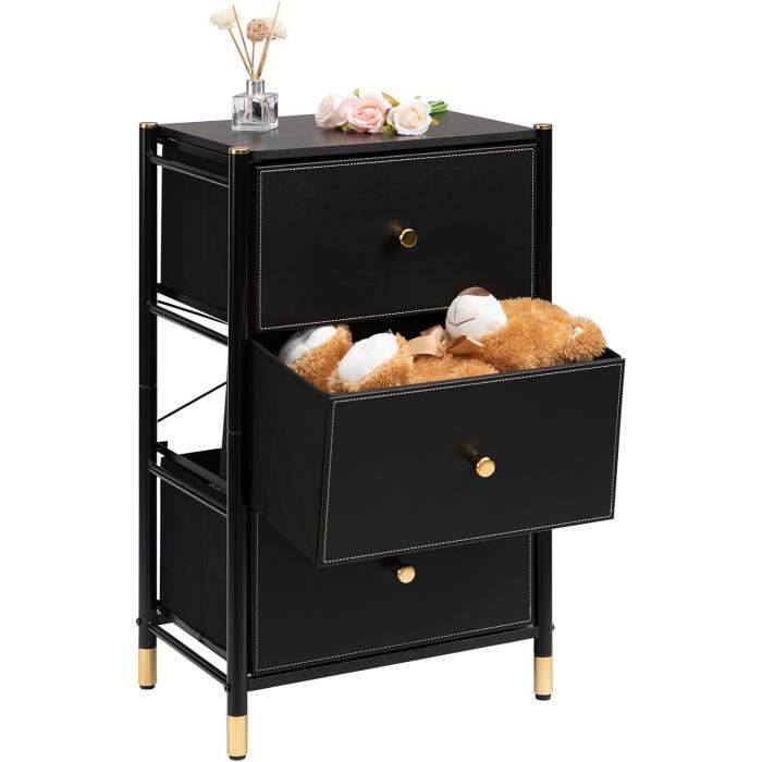 Commode Table De Chevet - TRAHOO - M1910 - 3 tiroirs pliables - Noir ...