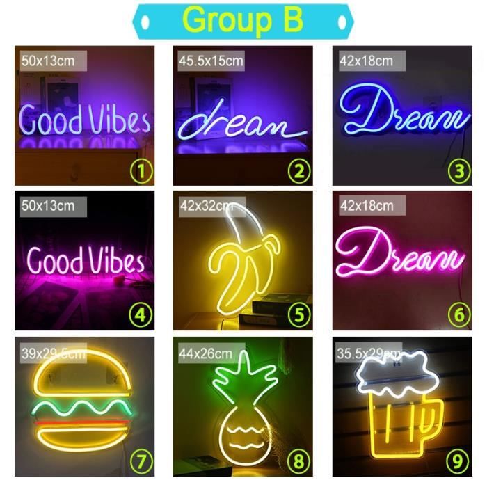 NEON,Group B-NO.5--Panneau lumineux Led au néon en acrylique, alimenté ...