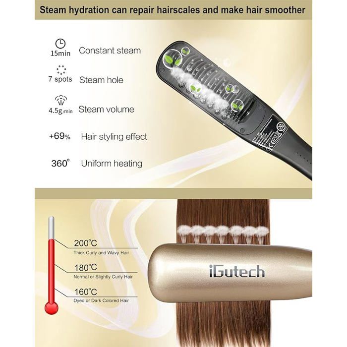 Steam Straightener Brush, Hair Straightener, Professional Steam ...