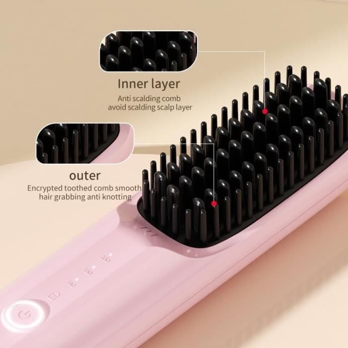 Brusheo Hair Pro Brusho Hair Pro 2 en 1 Brosse Lissante Cheveux Sans Fil Fer a Lisser a ions negatifs avec 3 temperatures Rose Cdiscount Electromenager