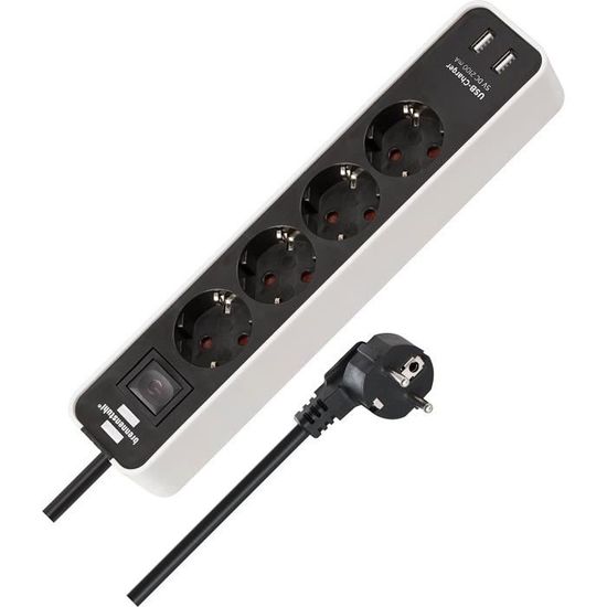Bloc multiprise 4 Prises avec Prise USB (multiprise avec 2 chargeurs ...