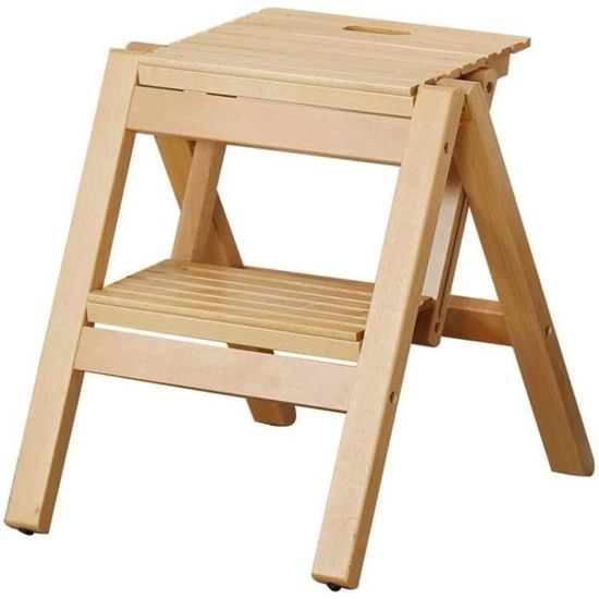 SHUKUILIUDT Escabeau Pliant chelle Escabeaux Tabouret Dchelle Bois Massif Pliant 2 tapes Mnage ...