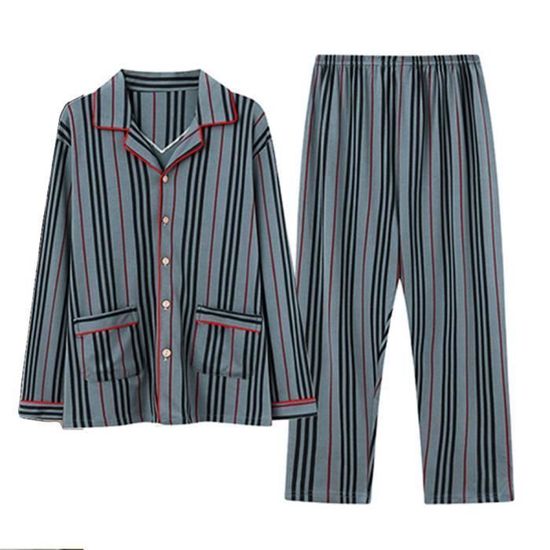 Pyjama Homme Rayure Coton Casual - INSFITY - Bouton et Poche - Bleu ...