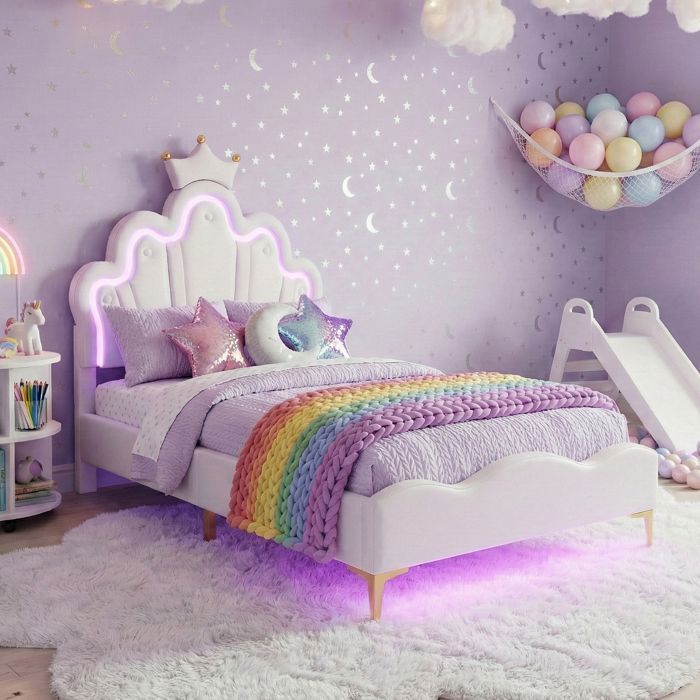 Lit enfant 90 x 200 cm Lit princesse, Lit fille, Cadre de lit avec LED ...