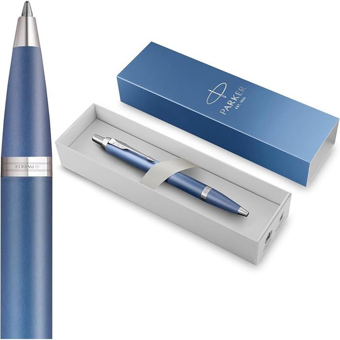 Stylo bille bleu paisible avec dégradé, finitions chrome, pointe ...