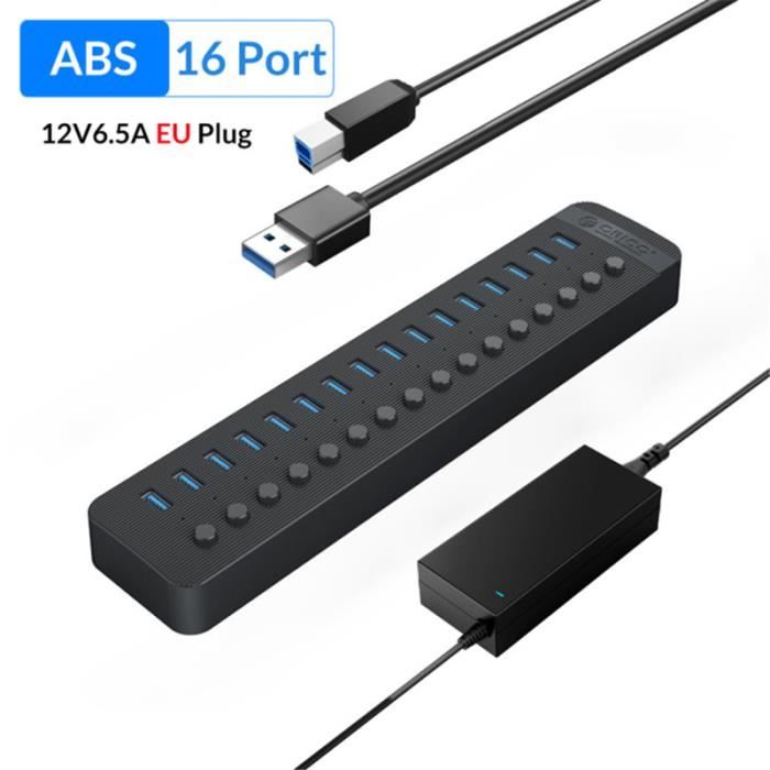 Noir 16 ports UE - Hub Usb industriel, Station'accueil, commutateur ...