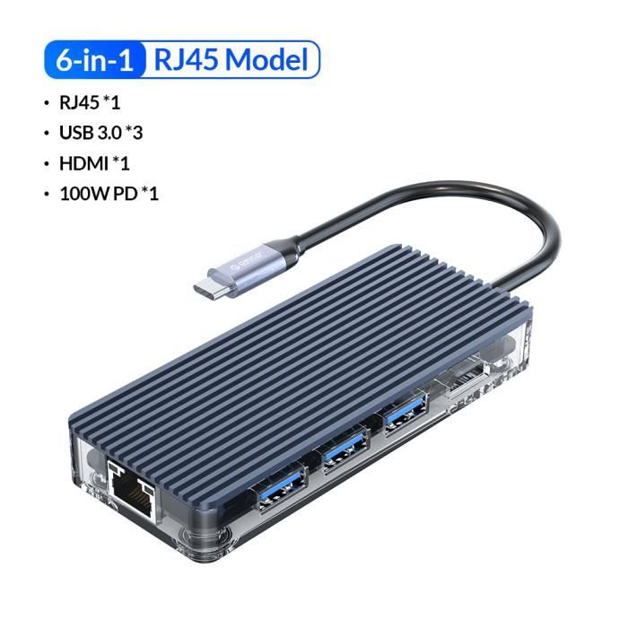 6-en-1 HDMI PD RJ45 - HUB USB type c vers USB 3.0 HDMI, lecteur de ...