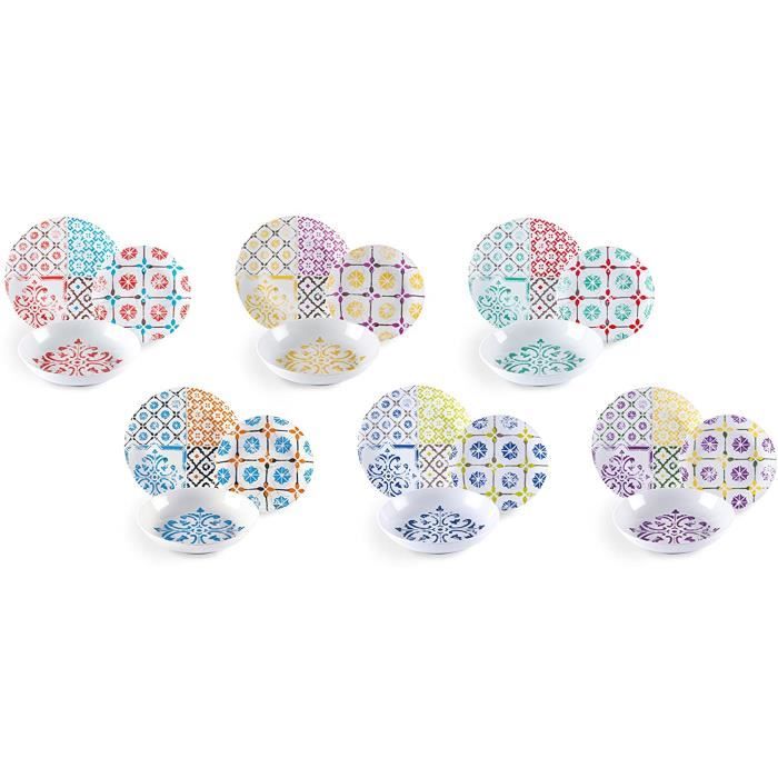 Excelsa maioliche Service Table, Porcelaine, Multicolore, 18unités[644 ...
