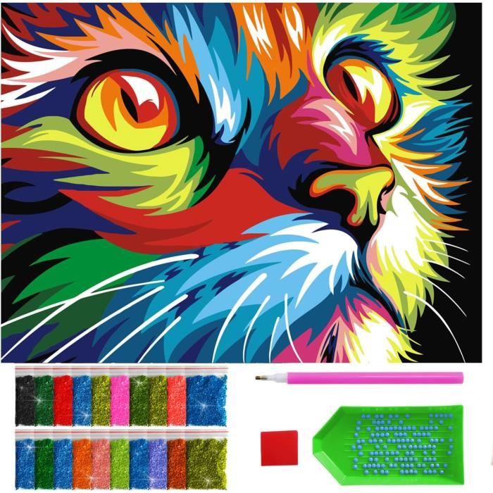 Diamond Painting Kit Complet - Chat Néon - 30X40 Cm 5D Broderie Diamant ...
