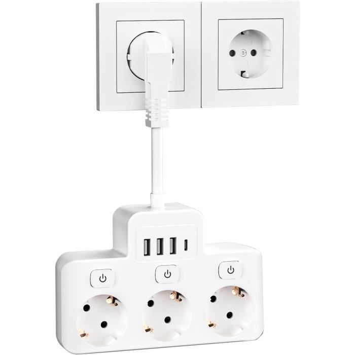 Multiprise Avec Usb, 3 Prises Avec 3 Usb, Adaptateur De Prise 6 En 1 ...
