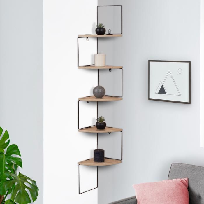 IDMARKET Etagère murale d'angle ISA 5 niveaux bois et métal design ...