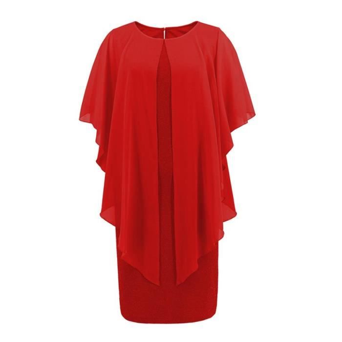 Robes de femmes Vintage mousseline de soie col rond fluide faux deux ...