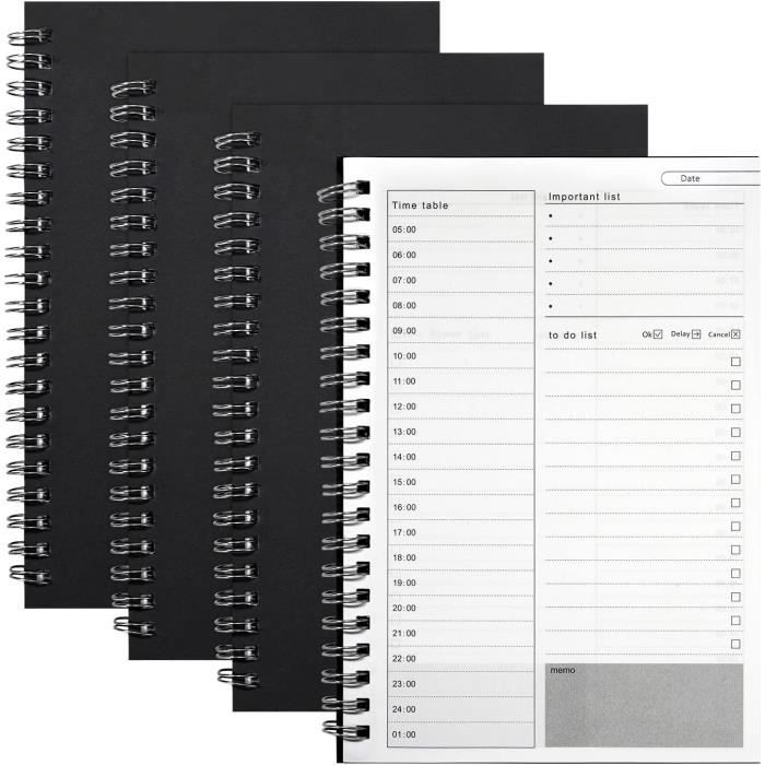 Agenda Journalier Cahier Papier Kraft Noir Cahier Bloc Note à Spirale ...