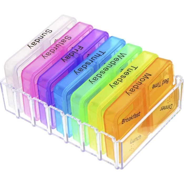 Pilulier Semainier,Dose de Dillules 7 Jours 4 Fois Transparente Boîte à Médicaments 28 Grille ...