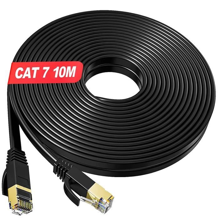 Cable Ethernet 10m, Cat 7 Cable RJ45 10m Plat Haut Débit Fibre Cable ...