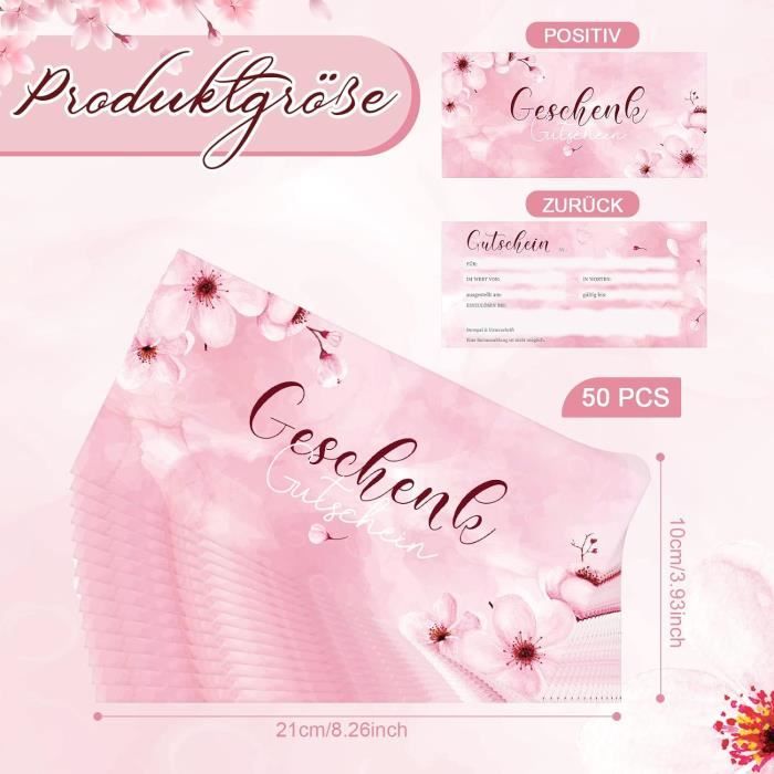 50 Pièces Chèque-Cadeau Vierge Cartes De Certificat Vierges Florales 3 ...